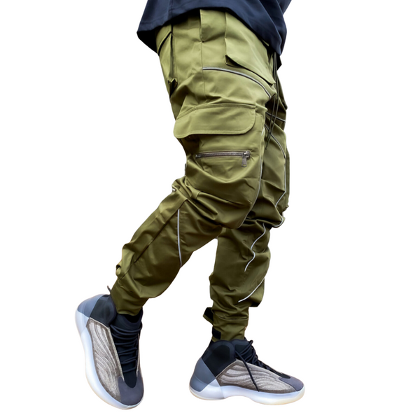 Green Techwear Pants Reflective Stripes – ReflectiveClo