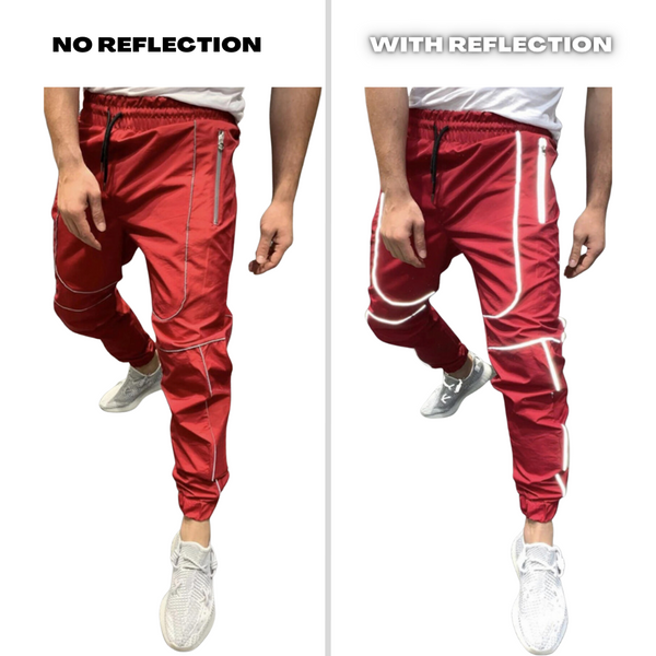 Red Techwear Pants with Reflective Stripes – ReflectiveClo