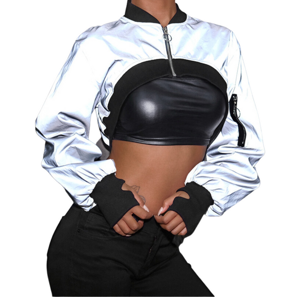 Reflective Cropped Bomber Jacket – ReflectiveClo